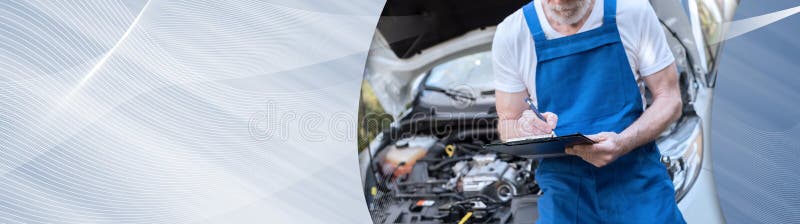 Car Mechanic Checking a Car Engine. Panoramic Banner Stock Image ...