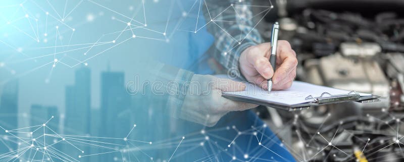 Car Mechanic Checking a Car Engine Panoramic Banner Stock Photo - Image ...