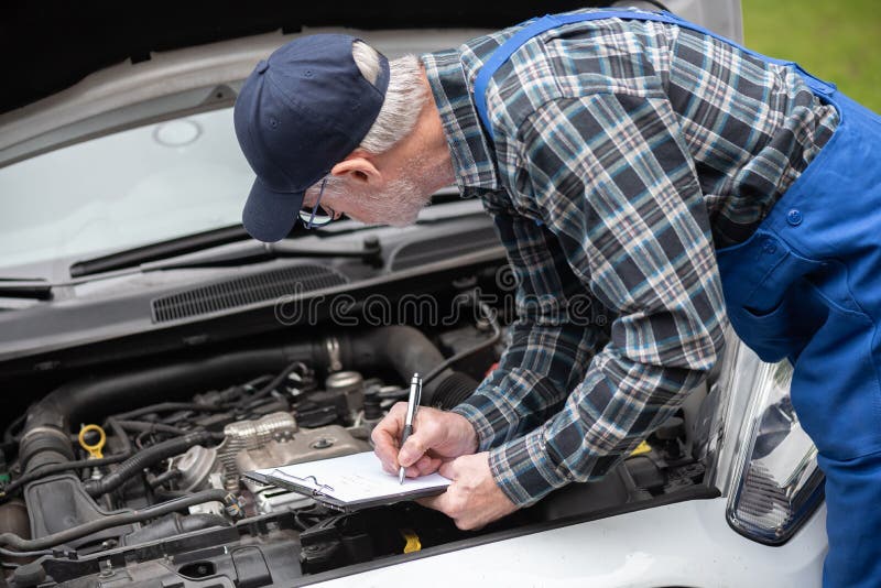 Car Mechanic Checking a Car Engine Stock Photo - Image of repairman ...