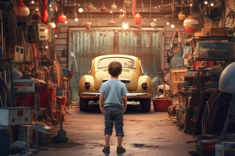 Car Mechanic Child Boy Garage. Generate Ai Stock Illustration ...
