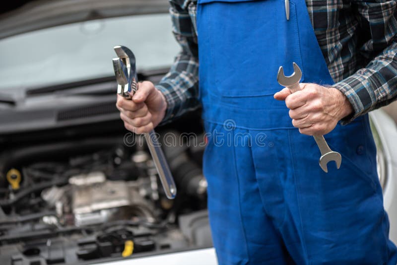 Car Mechanic with Car Engine on Background Stock Image - Image of auto ...