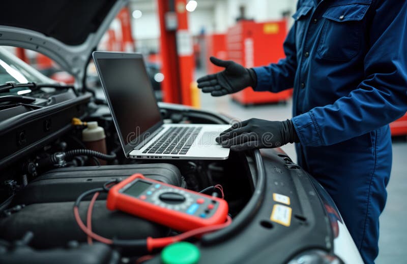 A Technician Checks Solar Panels in a Field at Sunset. Stock ...