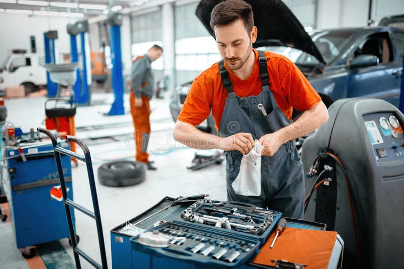 Car Mechanic Keeping Tools Polished Stock Photo - Image of workshop ...