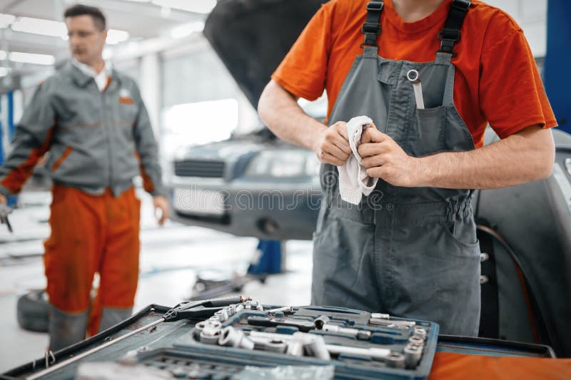 Car Mechanic Keeping Tools Polished Stock Image - Image of cleaning ...