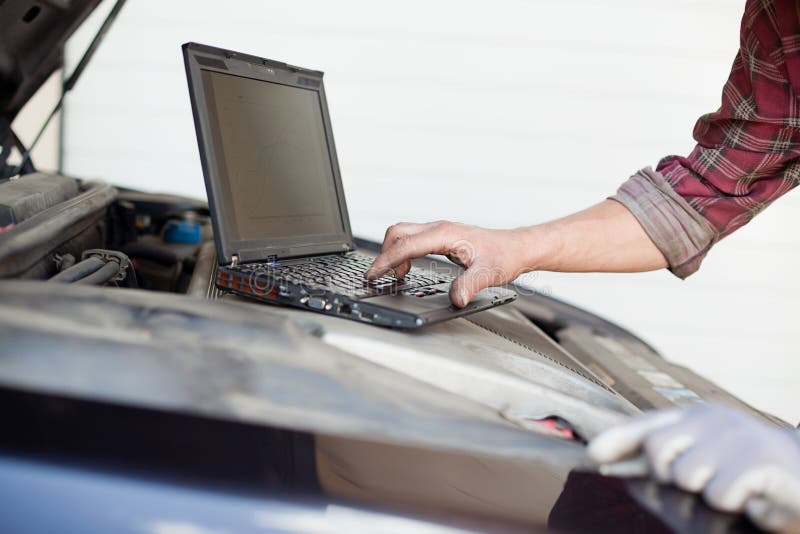 Mechanic Working at the Computer. Stock Image - Image of computer ...