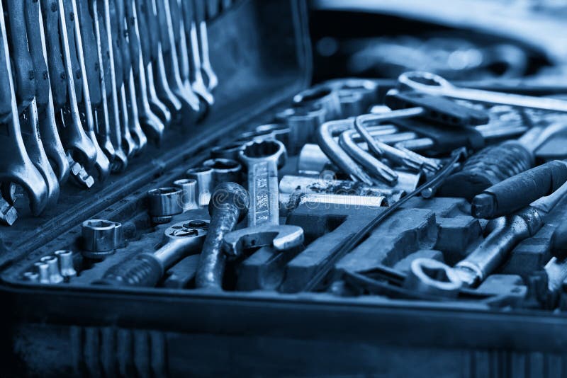 Car Mechanic Tool Set in Auto Repair Shop Stock Photo - Image of work ...