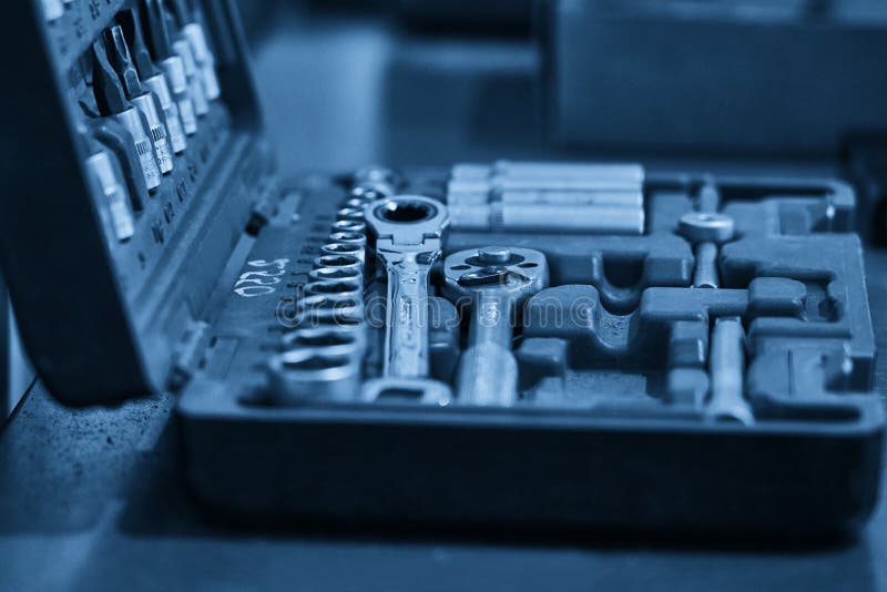 Car Mechanic Tool Set in Auto Repair Shop Stock Image - Image of ...