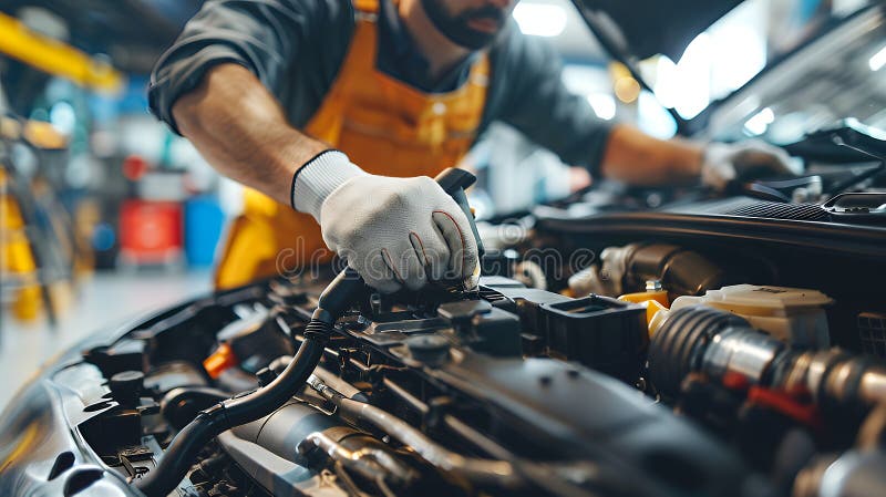 Car Mechanic in Uniform Makes Out Diagnostics and Repairs of the Car ...