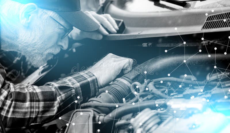 Car Mechanic Working on Car Engine; Light Effect Stock Image - Image of ...