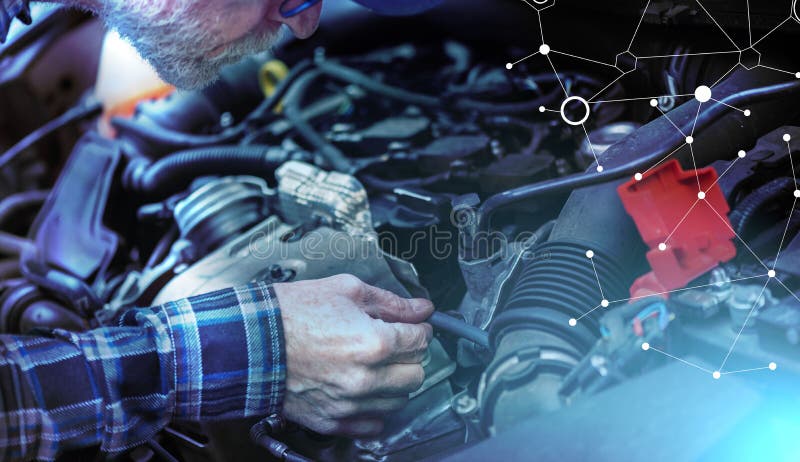 Car Mechanic Working on Car Engine; Light Effect Stock Photo - Image of ...