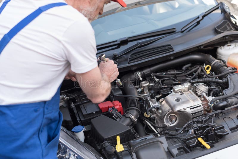 Car Mechanic Working on Car Engine Stock Photo - Image of mechanical ...