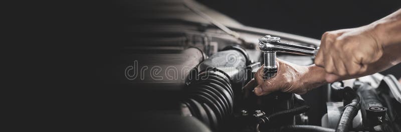 Car Mechanic Working on Car Engine, Car Maintenance Concept Stock Photo ...