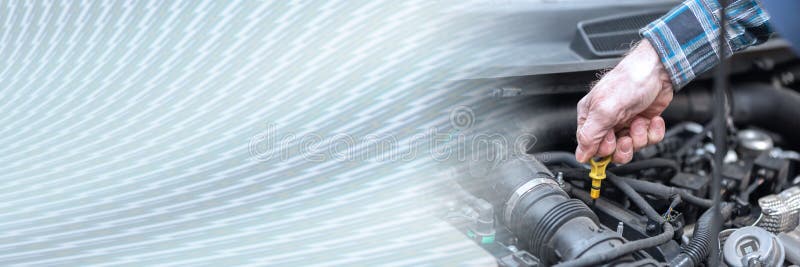 Car Mechanic Working on Car Engine; Panoramic Banner Stock Image ...