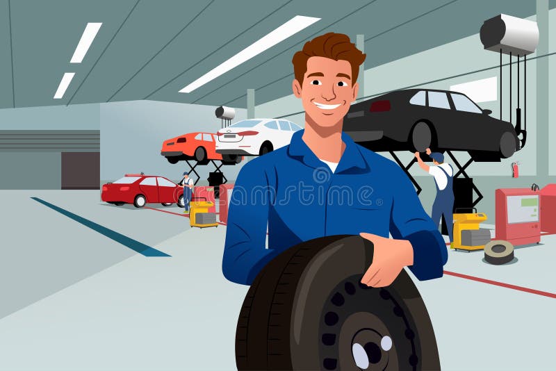 Car Mechanic Working in a Garage Vector Illustration Stock Vector ...