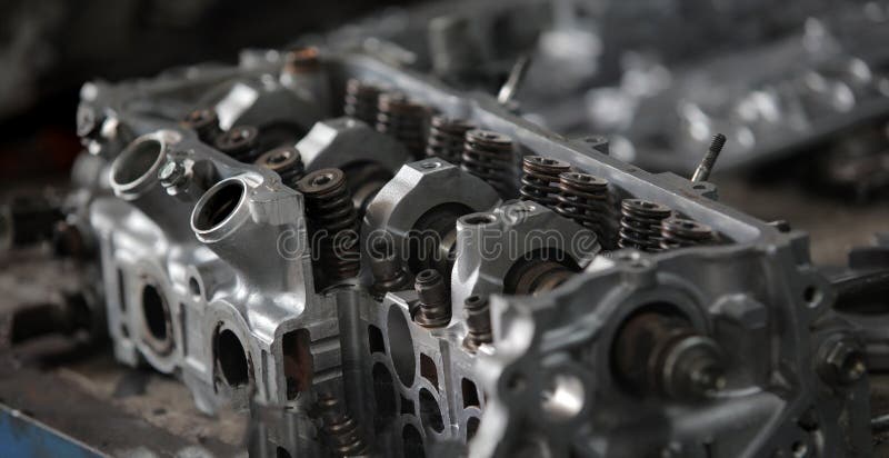 Metal Engine Parts with Production Drawings. Stock Image - Image of ...