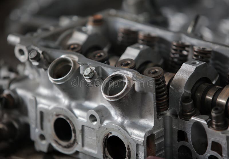 Metal Engine Parts with Production Drawings. Stock Image - Image of ...