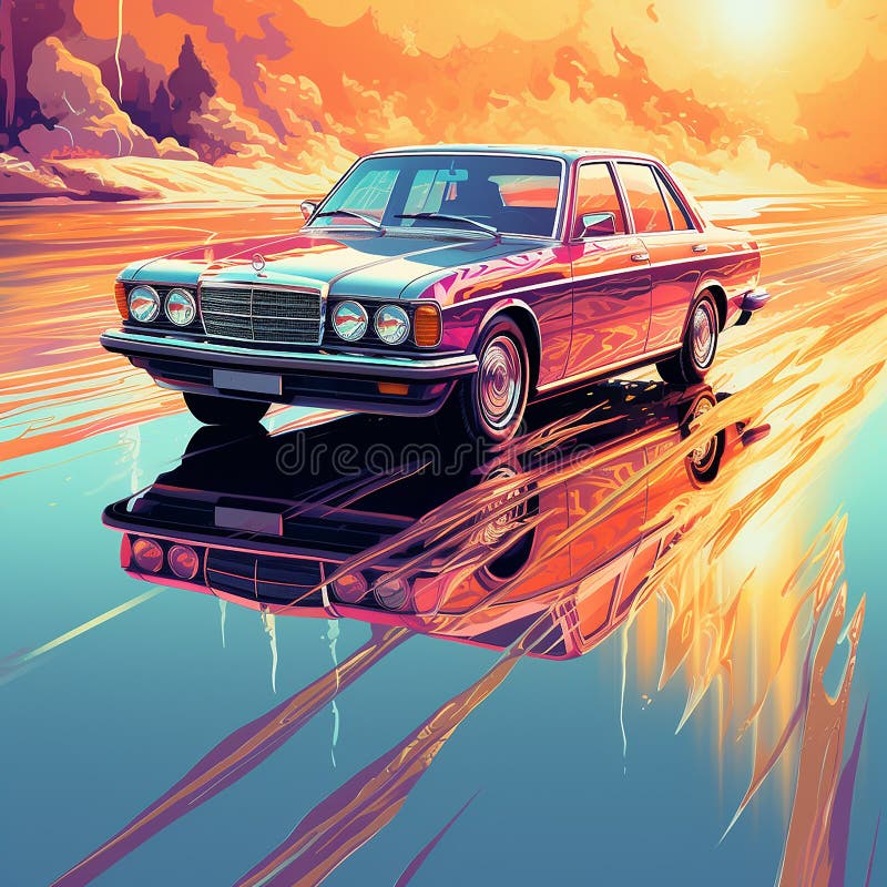 Car with Metallic, Melting, Surrealistic Look. Stock Illustration ...