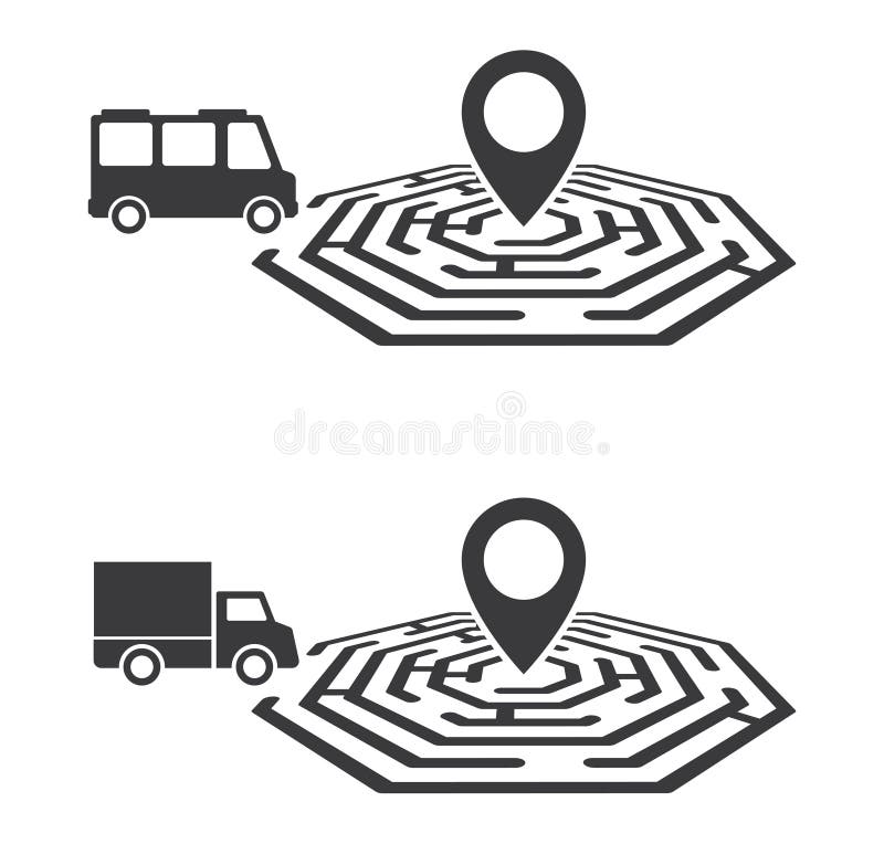 Car and minibus in maze stock vector. Illustration of emblem - 330520246
