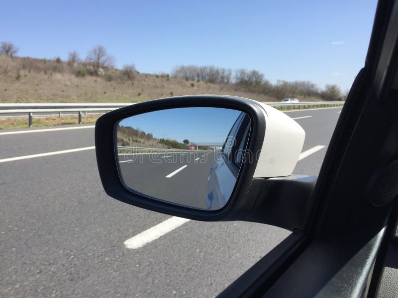 Car Mirror, Rear View Mirror with Highway Stock Photo - Image of inside ...