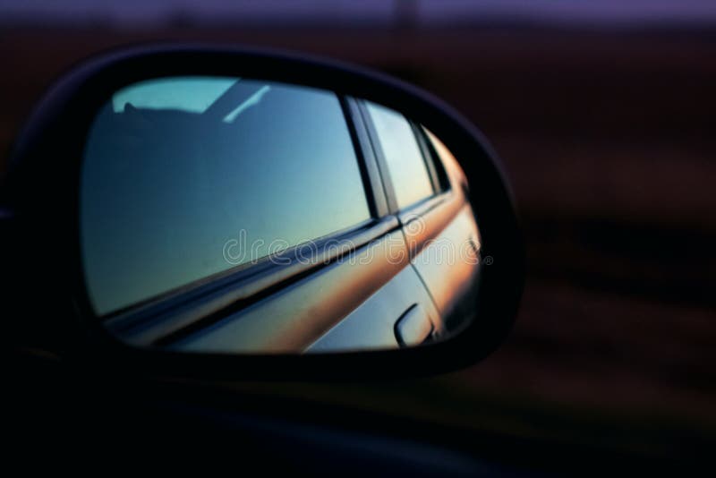 Car Mirror at Sunset in the Dark Stock Photo - Image of mountain ...