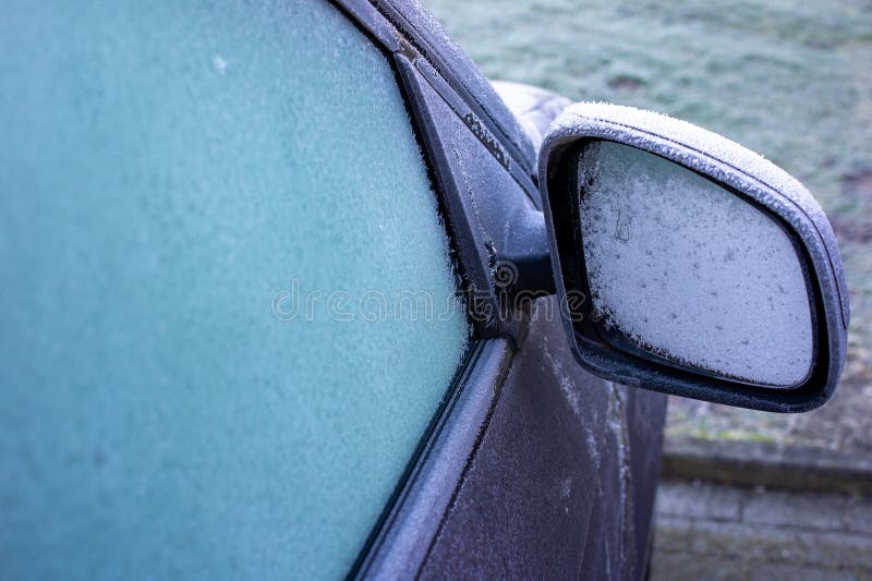 Car Mirror in Winter in Freezing Cold with Frost in the Morning Stock ...