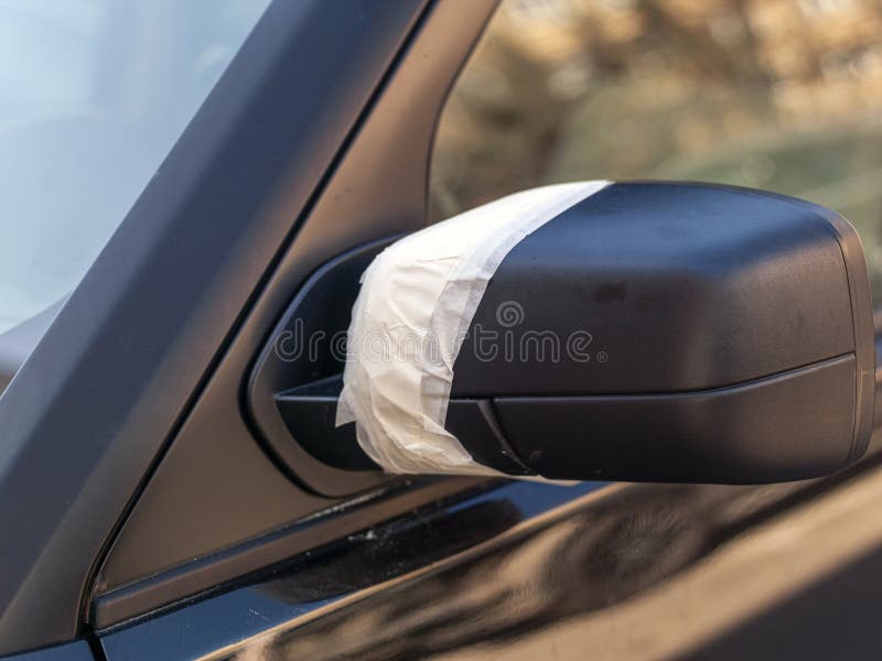 Car Mirror Wrapped with Tape Stock Photo - Image of broken, driving ...