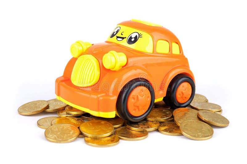 Car Model on Coins on White Stock Photo - Image of expense, coins ...