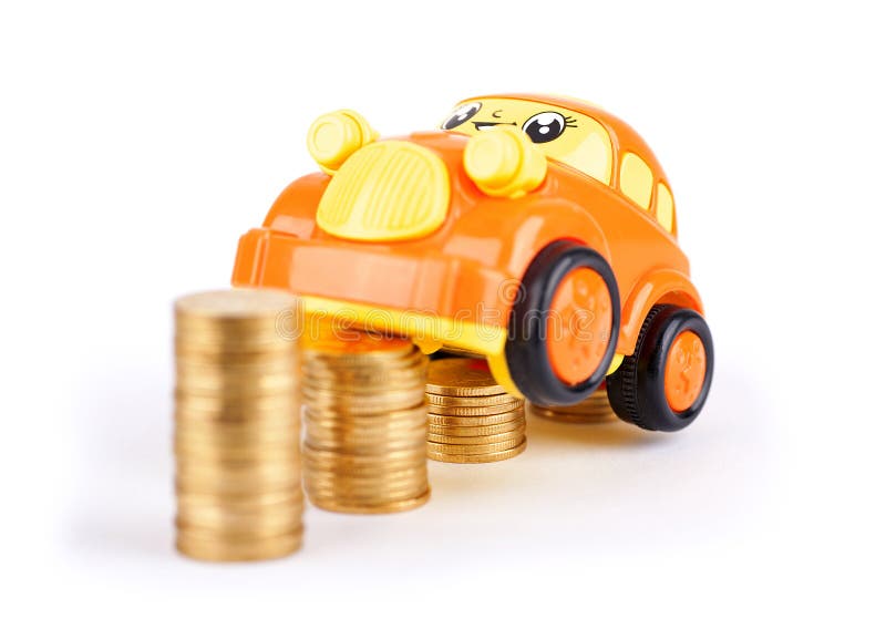 A Car Model Crawling on Coins Stock Image - Image of childrens, plastic ...