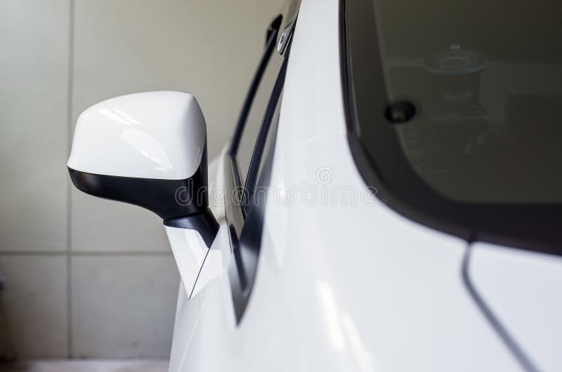 Car Mirror Side Rear View White Color Stock Photo - Image of mirror ...