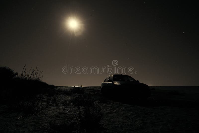 Car in the moonlight. stock image. Image of ramble, backdrop - 193785735