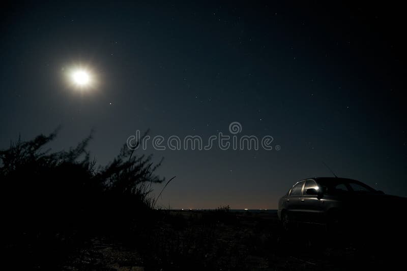 Car in the moonlight stock image. Image of romance, nightfall - 232186993