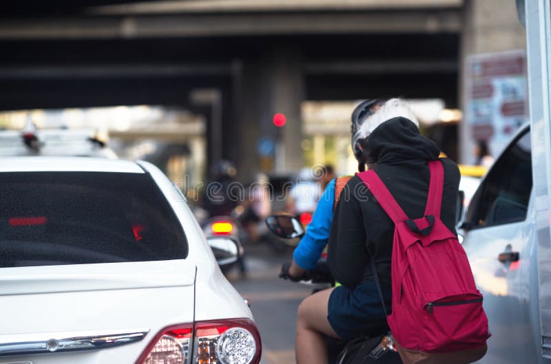 Car and Motorcycle on Road in City Stock Image - Image of lifestyle ...