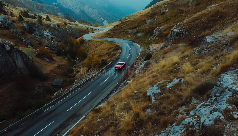 Car Moves Along Mountain Serpentine Road Top View Stock Illustration ...