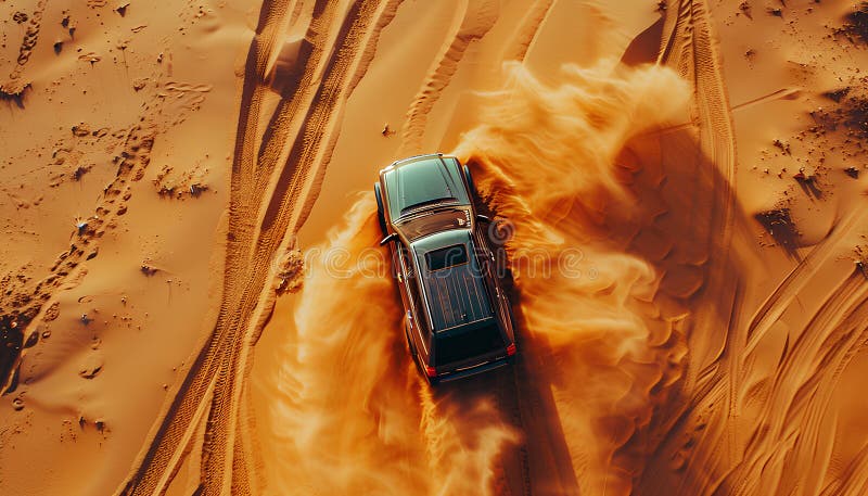 Car Moves Along an Asphalt Road in the Desert Top View Stock ...