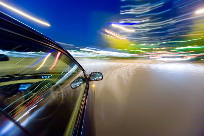 Car Driving Fast in the Night City Stock Image - Image of glow, city ...