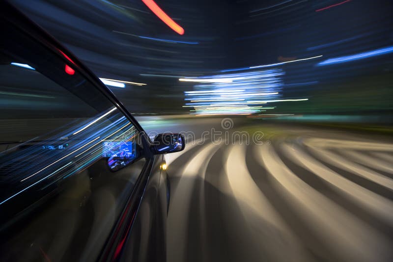 The Car Moves at Great Speed at the Night. Stock Image - Image of ...