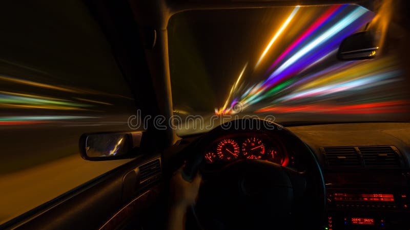 The Car Moves at Great Speed at the Night. Stock Image - Image of mile ...