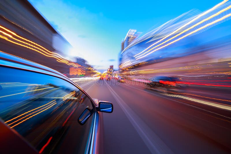 The Car Moves at the Night. Stock Photo - Image of perspective, fast ...