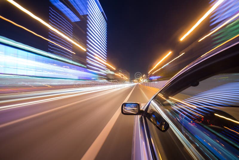 The Car Moves at the Night. Stock Image - Image of long, motorway: 75261857
