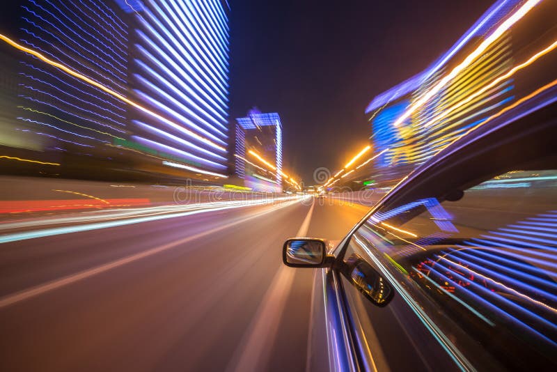 The Car Moves at the Night. Stock Photo - Image of perspective, curve ...