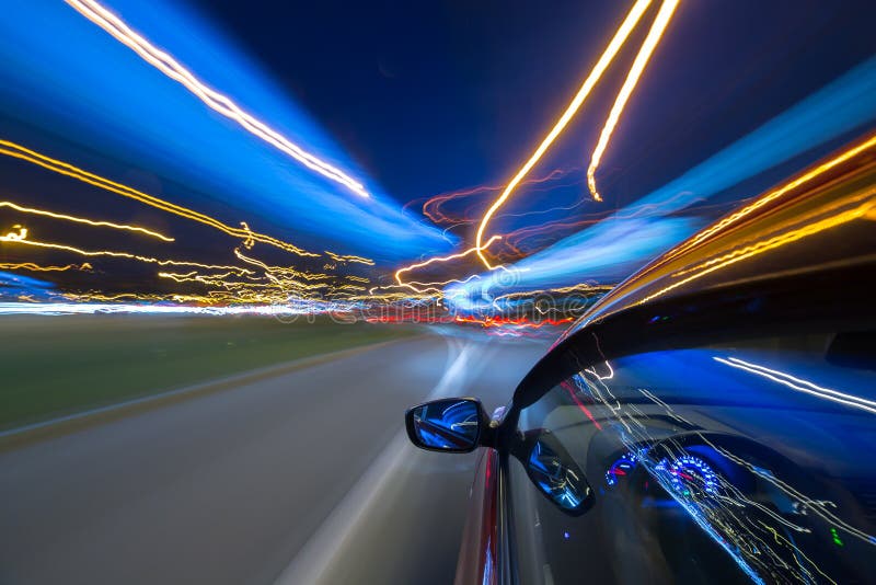 The Car Moves at the Night. Stock Image - Image of glow, light: 75872051