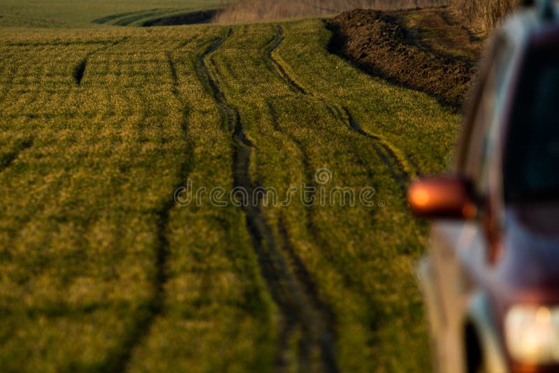 The Car is Moving Along the Field Road Stock Photo - Image of explore ...