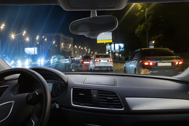 Car Moving on Highway at Night Stock Photo - Image of drinking, action ...