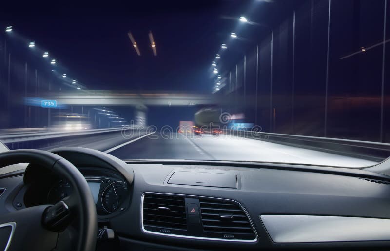 Car Moving on Highway at Night Stock Image - Image of people, mode ...