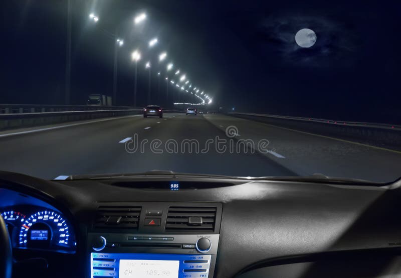 Car Moving on Highway at Night Stock Image - Image of night, multiple ...