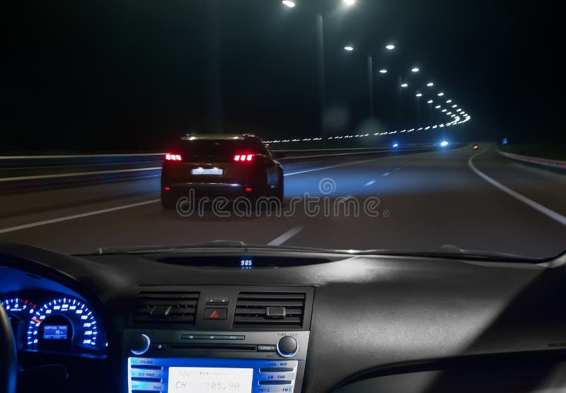 Car Moving on Highway at Night Stock Photo - Image of moving, highway ...