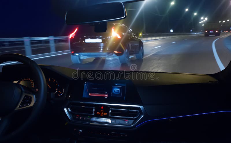 Car Moving on Highway at Night Stock Image - Image of human, blurred ...