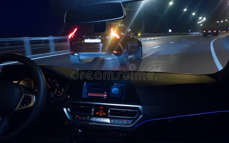 Car Moving on Highway at Night Stock Photo - Image of multiple, human ...
