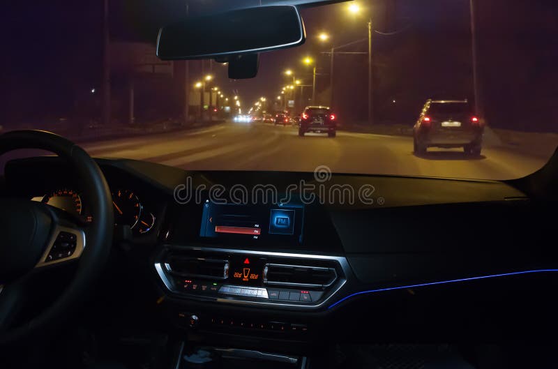 Car Moving on Highway at Night Stock Image - Image of moving, dusk ...