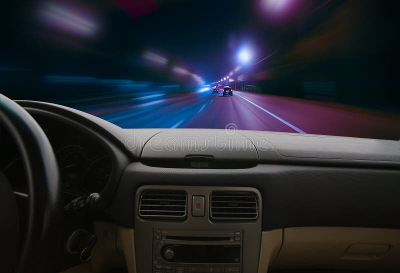 Car Moving on Highway at Night Stock Image - Image of moving, dusk ...
